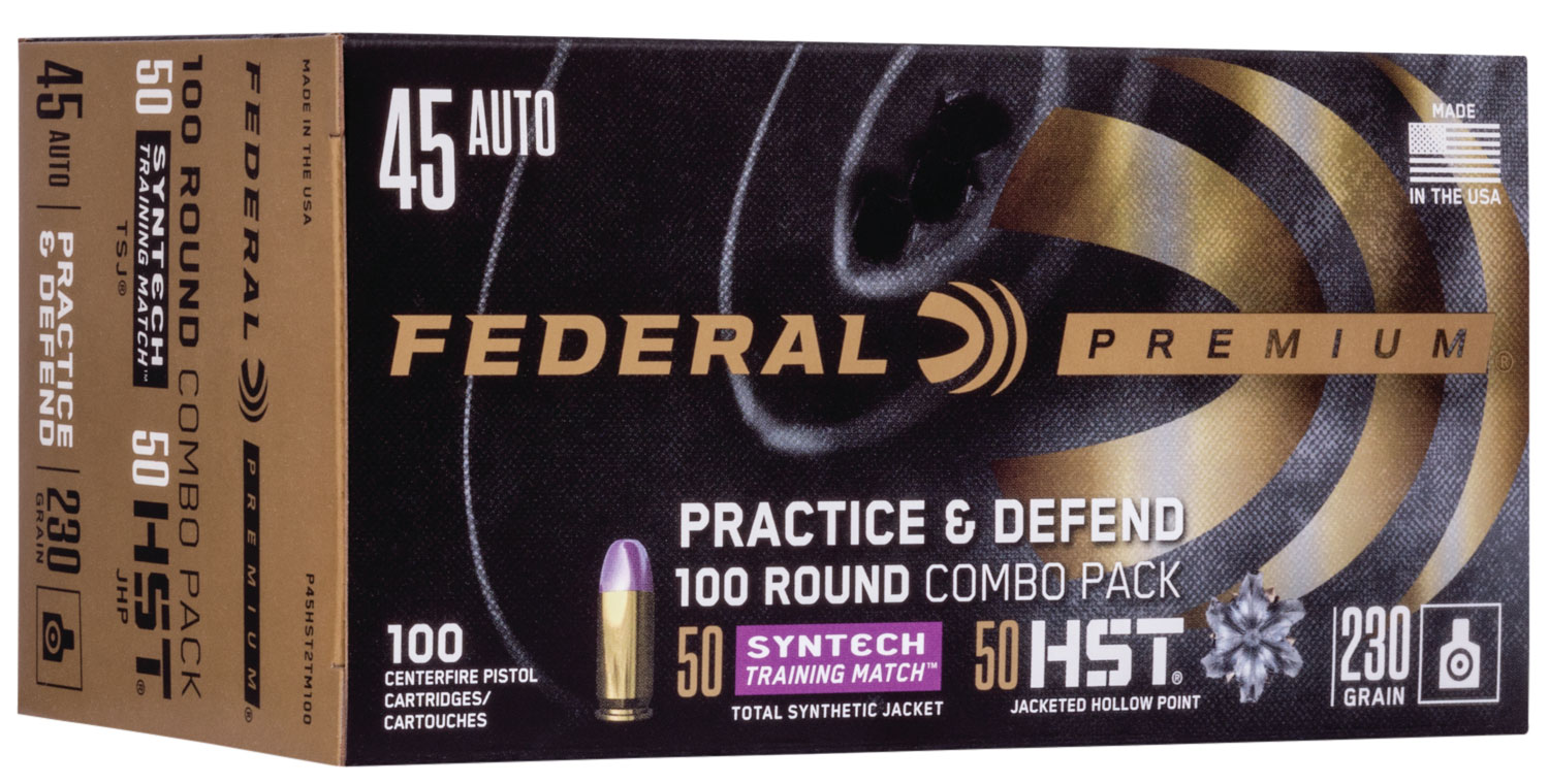 Federal P45HST2TM100 Premium Practice & Defend 45ACP 230gr HST JHP ...