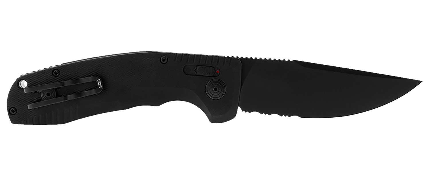 S.O.G SOG15380257 SOG-TAC Auto 3.43in. Folding Part Serrated Black TiNi ...