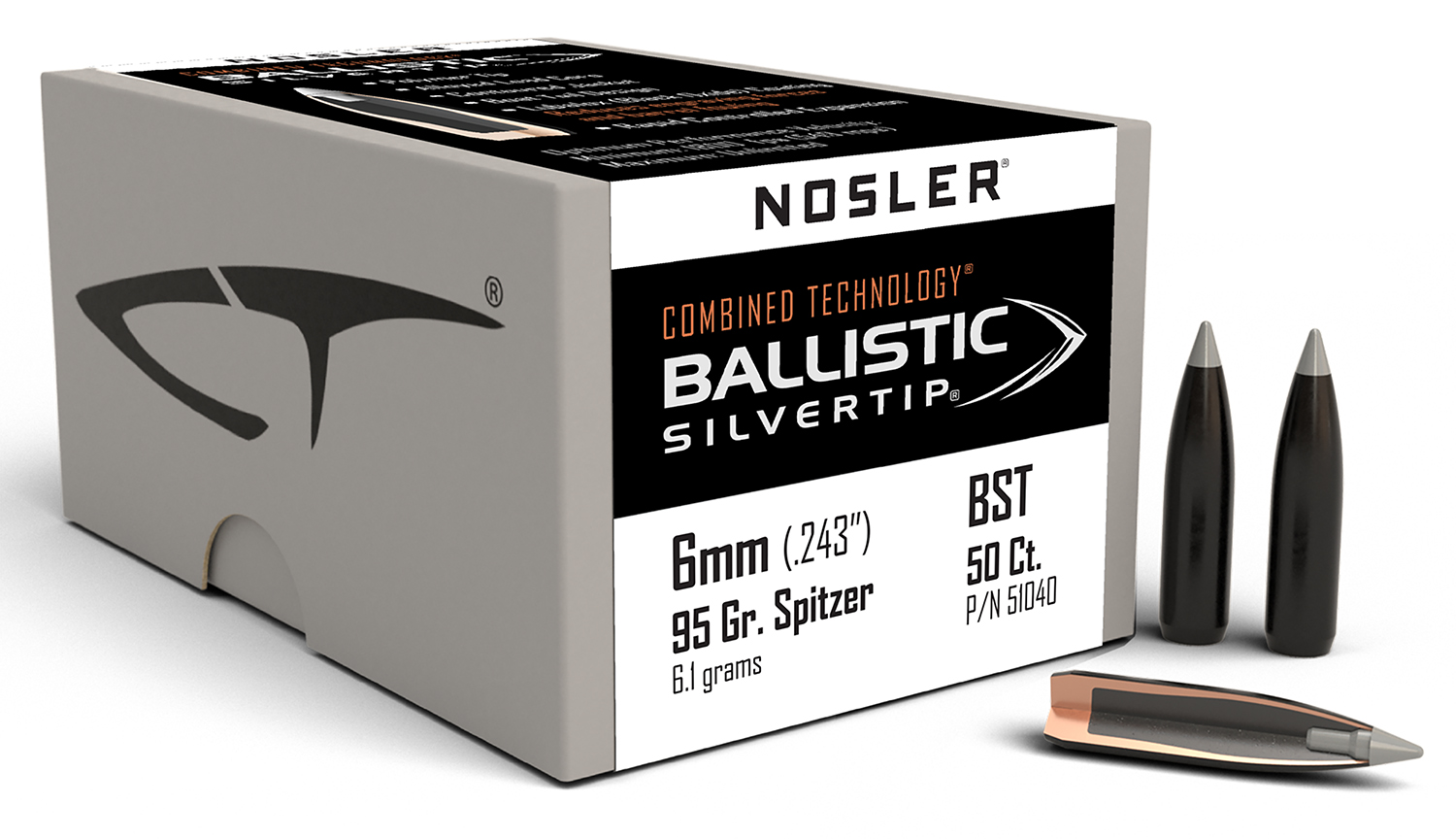 Nosler 51040 Ballistic Silvertip 6mm 95gr Spitzer Point 50/Box - Other Reloading Supplies at ...