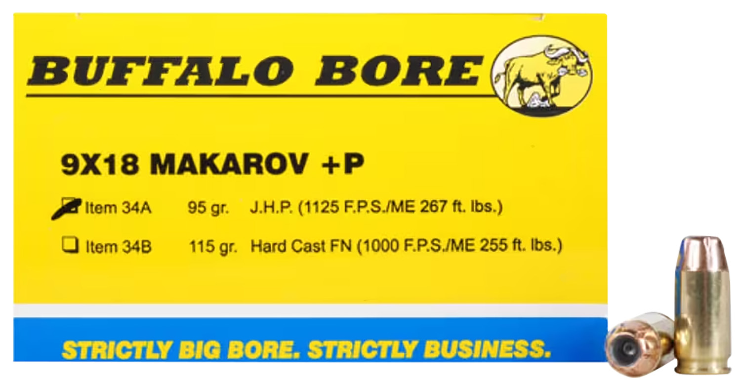 Buffalo Bore 34A20 9x18 Makarov +P 95gr JHP Ammo 20 Rounds - Handgun ...