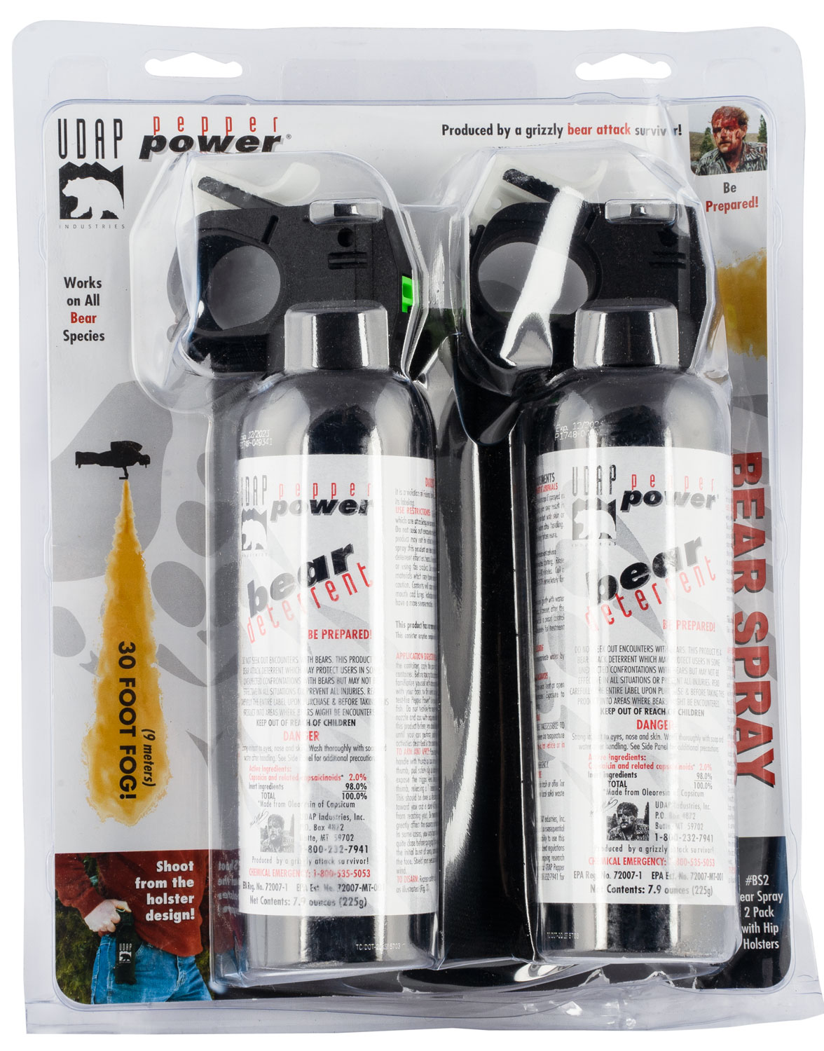 UDAP BS2 Bear Spray OC Pepper Range 30 ft 7.90 oz 2 Pack - Less-Lethal ...